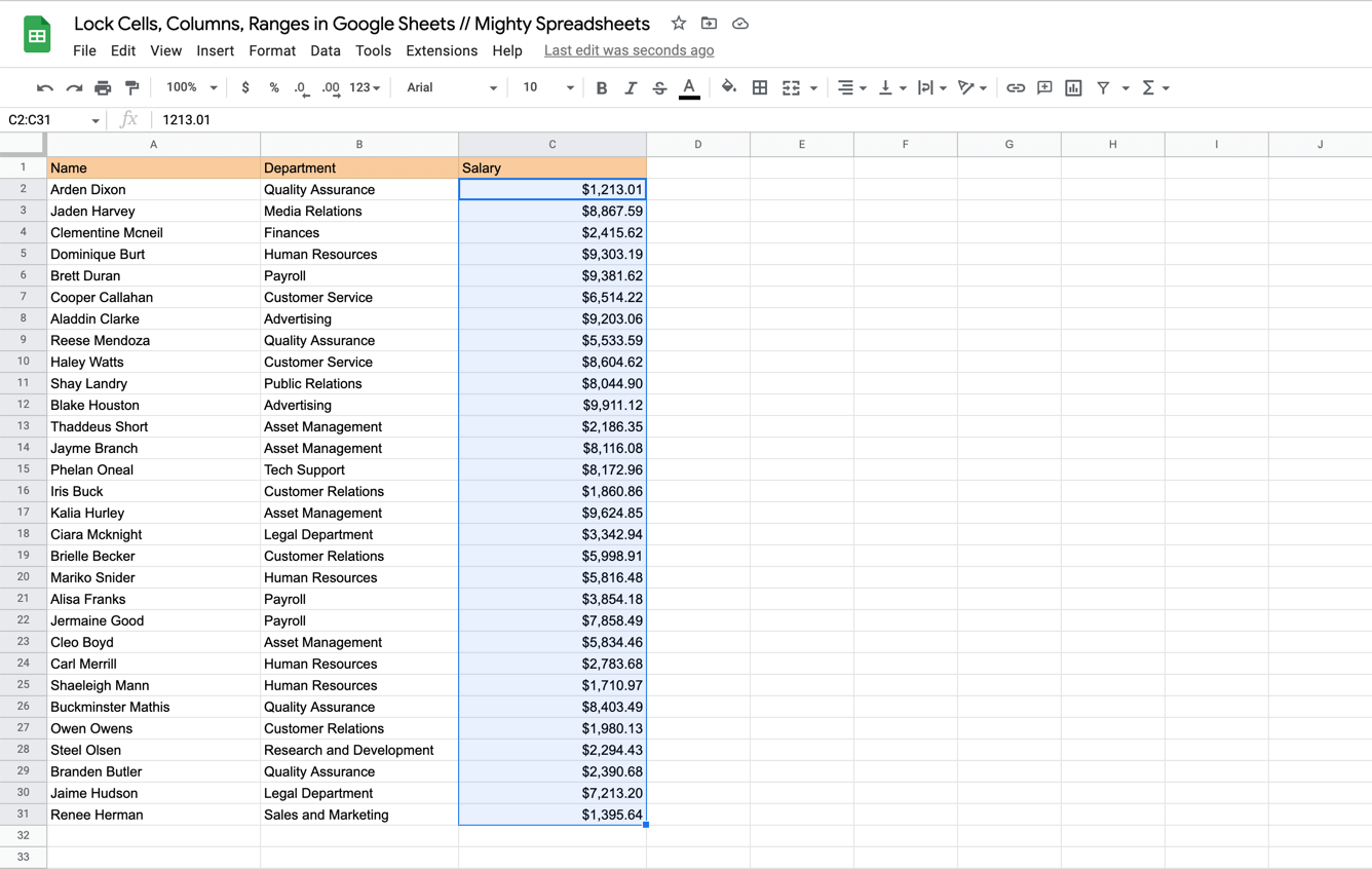 How To Lock Cells Columns And Ranges In Google Sheets